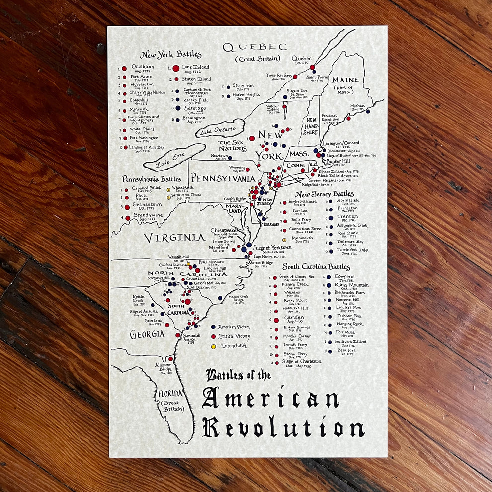 Battles of the American Revolution Hand Drawn Map – Liberty & Co.